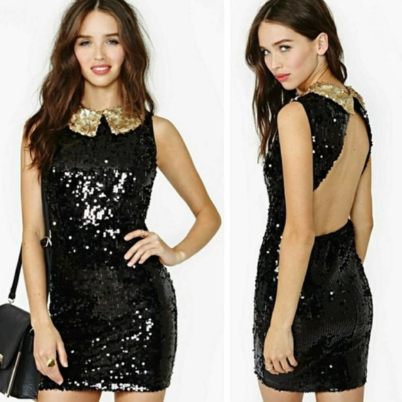 Rare London | Dresses | Rare London Womens Black Gold Sequin Mini ...